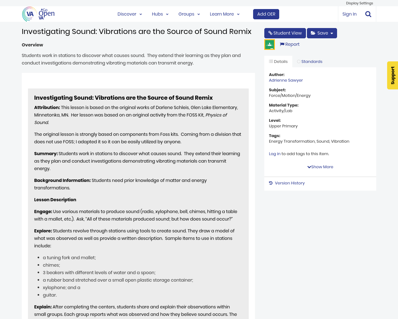 Investigating Sound: Vibrations are the Source of Sound Remix | #GoOpenVA