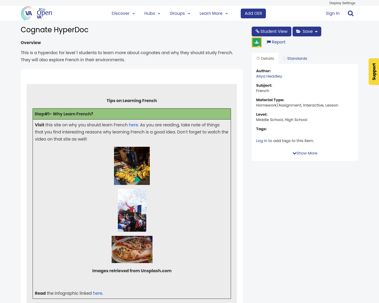Cognate HyperDoc | #GoOpenVA