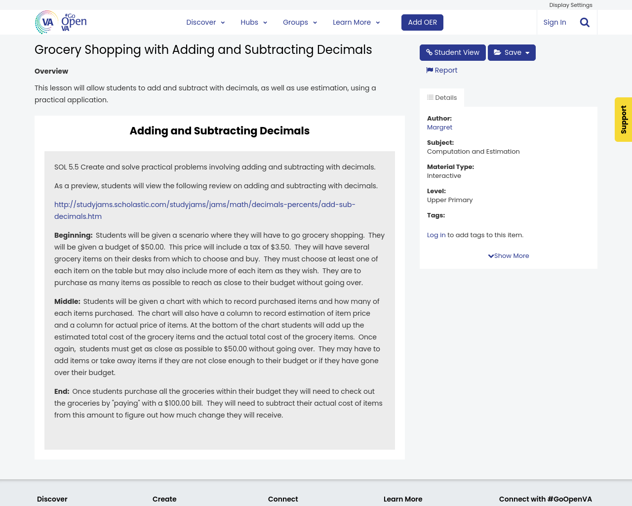 Grocery Shopping with Adding and Subtracting Decimals | #GoOpenVA