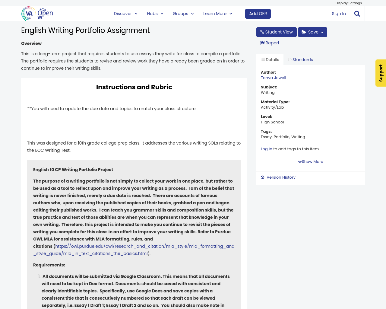 English Writing Portfolio Assignment | #GoOpenVA