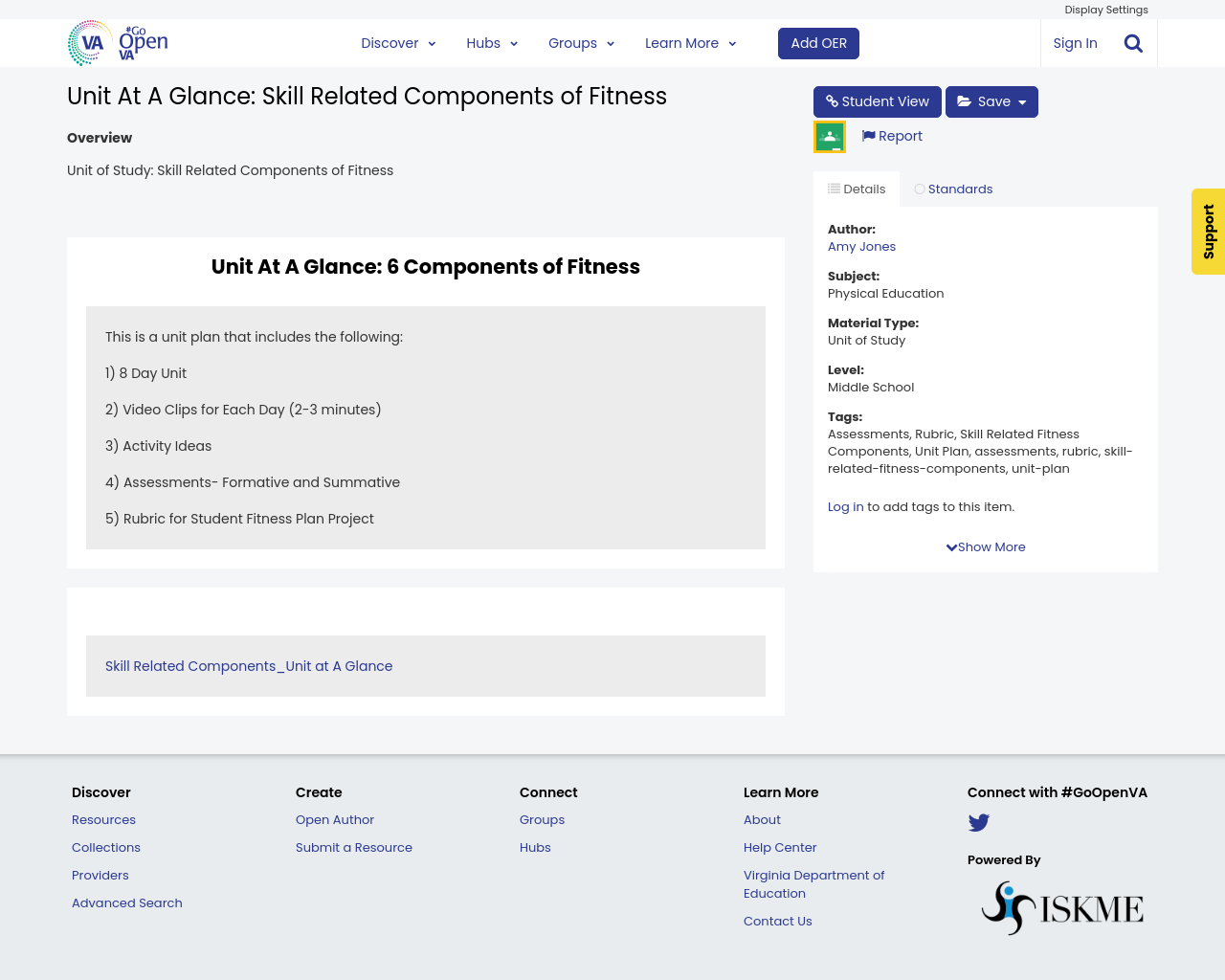 Unit At A Glance: Skill Related Components of Fitness | #GoOpenVA