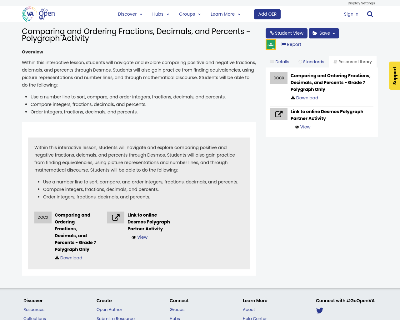 Comparing and Ordering Fractions, Decimals, and Percents - Polygraph Activity | #GoOpenVA