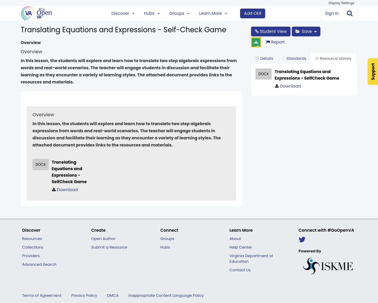 Translating Equations and Expressions - Self-Check Game | #GoOpenVA