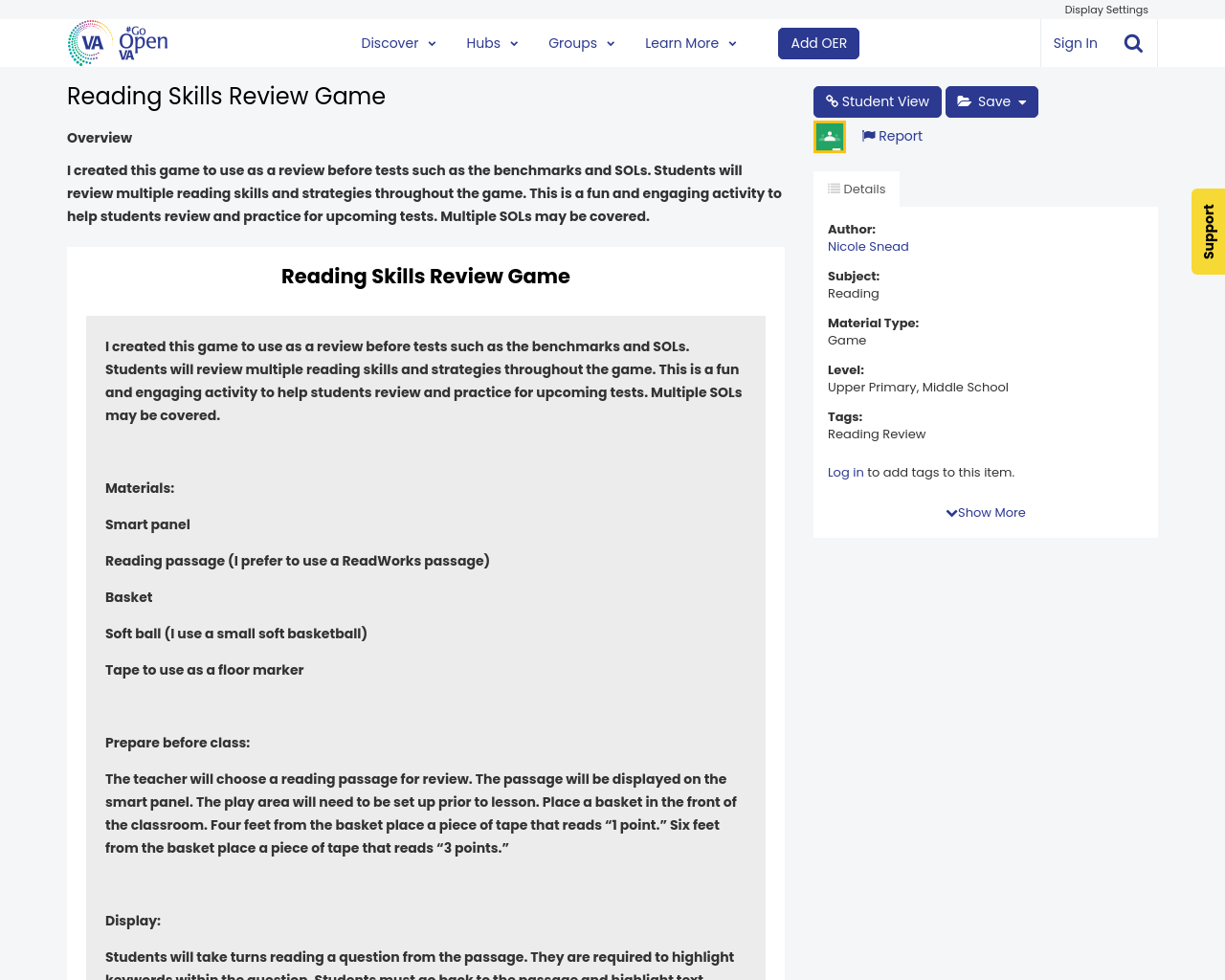 Reading Skills Review Game | #GoOpenVA