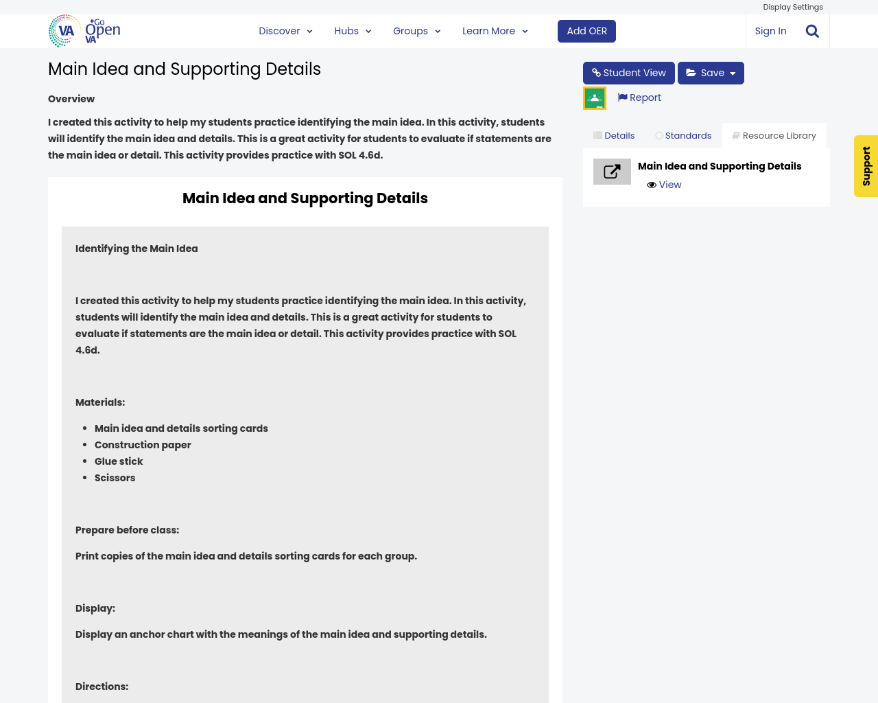 Main Idea and Supporting Details | #GoOpenVA