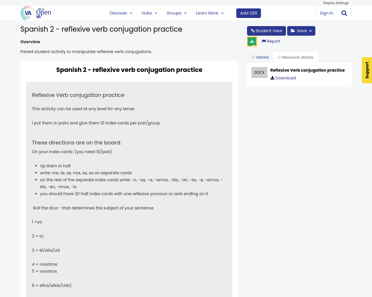 Spanish 2 - reflexive verb conjugation practice | #GoOpenVA