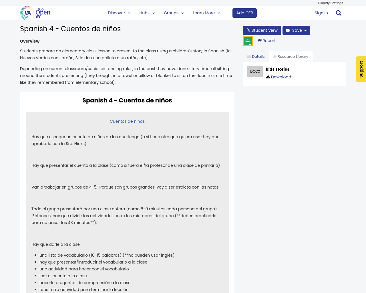 Spanish 4 - Cuentos de niños | #GoOpenVA