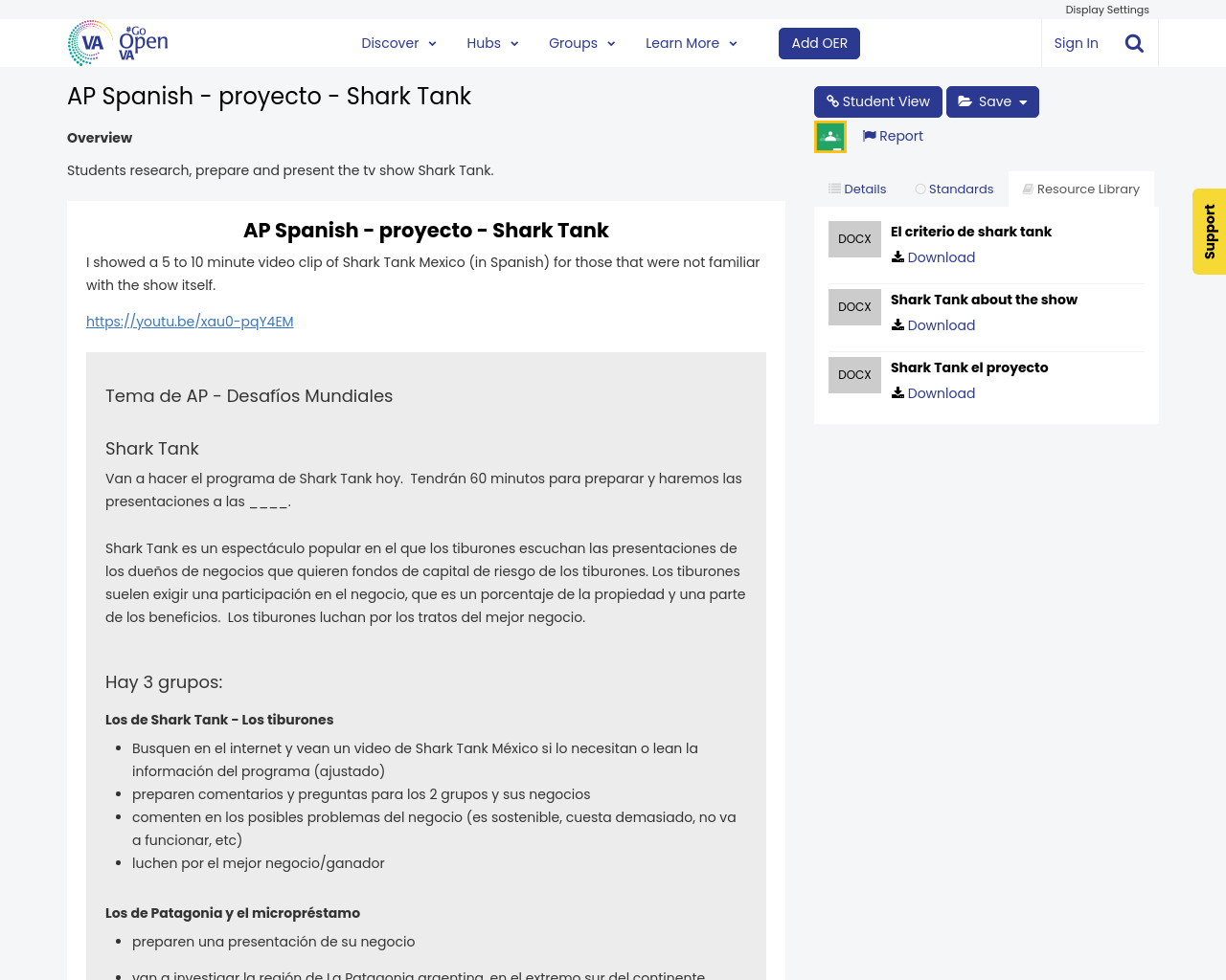 AP Spanish - proyecto - Shark Tank | #GoOpenVA