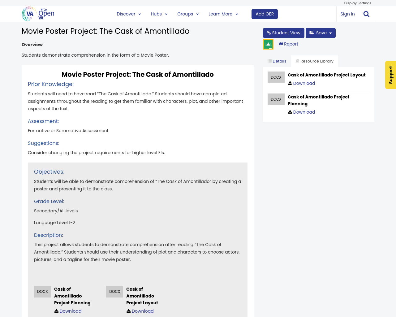 Movie Poster Project: The Cask of Amontillado | #GoOpenVA