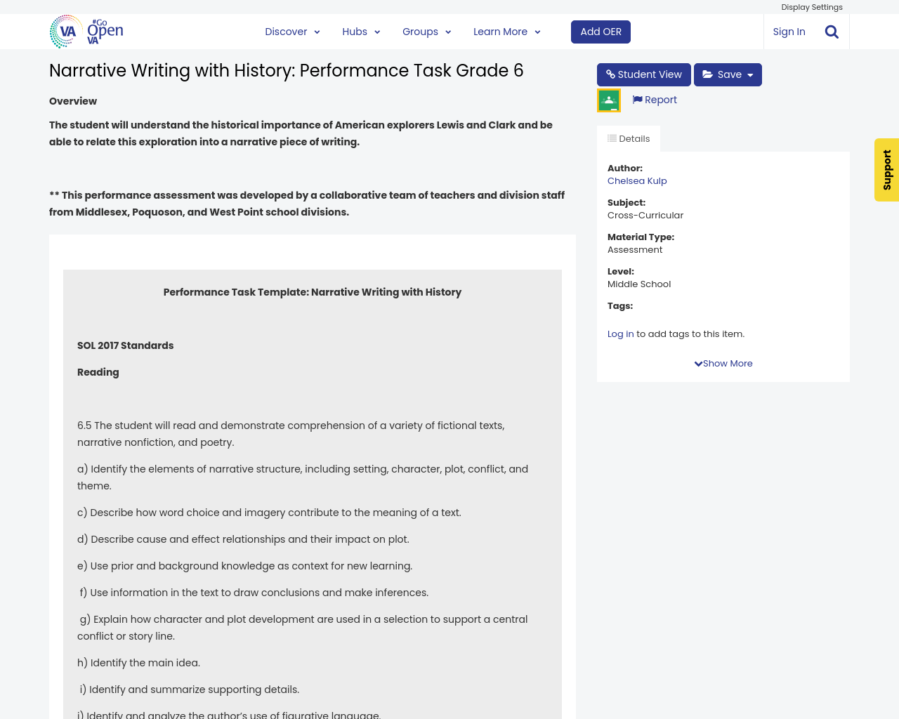 Narrative Writing with History: Performance Task Grade 6 | #GoOpenVA
