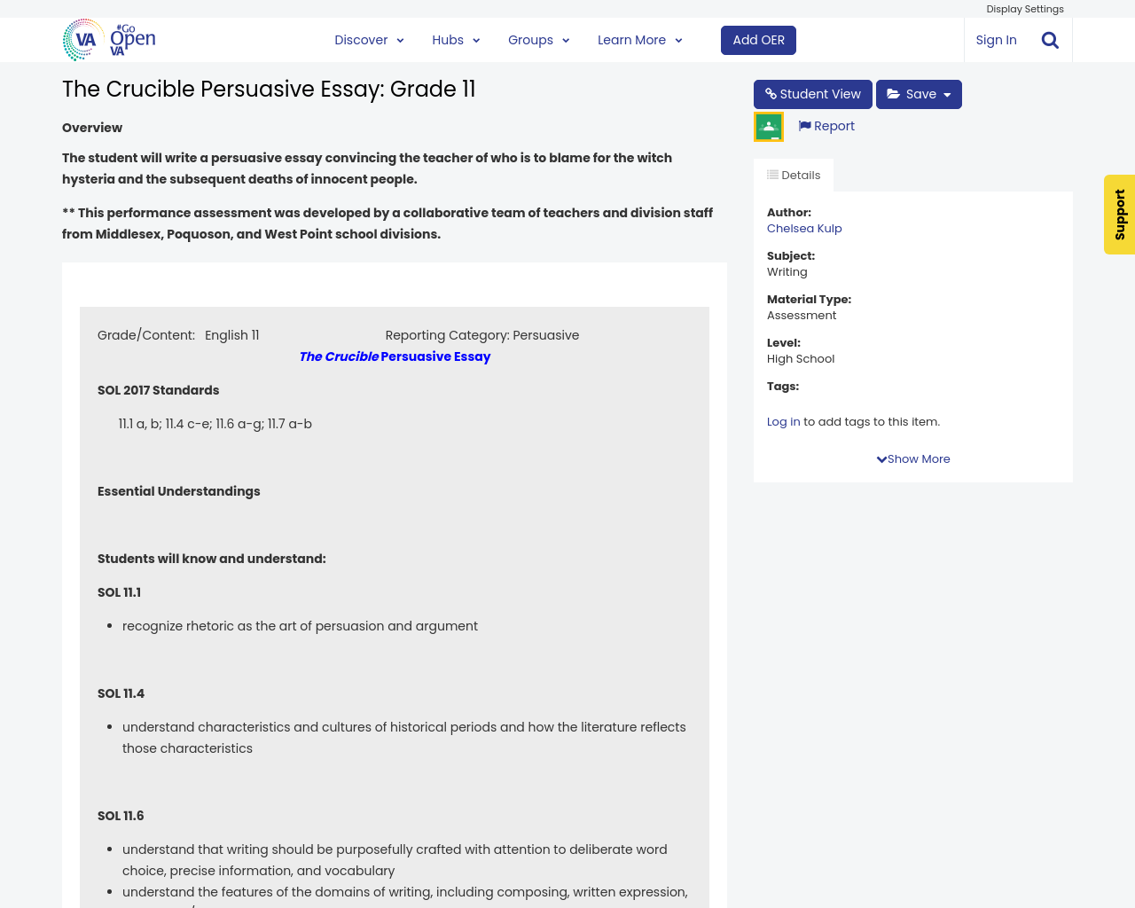 The Crucible Persuasive Essay: Grade 11 | #GoOpenVA