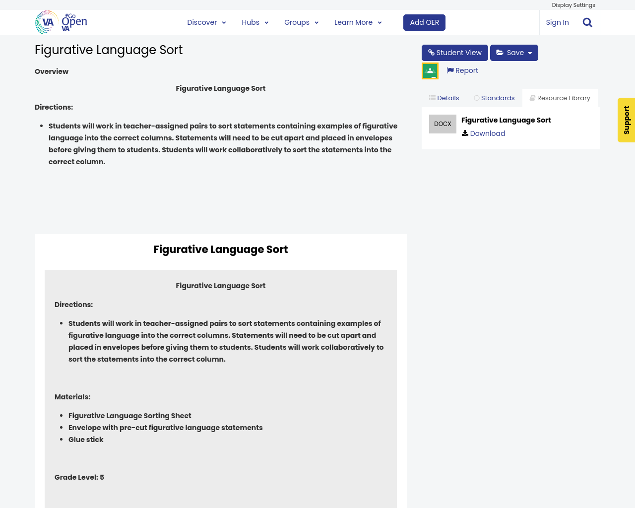 Figurative Language Sort | #GoOpenVA