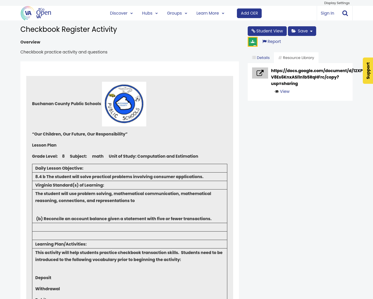 Checkbook Register Activity | #GoOpenVA