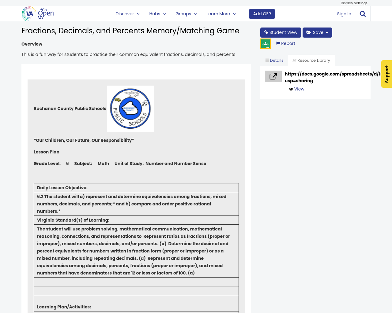 Fractions, Decimals, and Percents Memory/Matching Game | #GoOpenVA