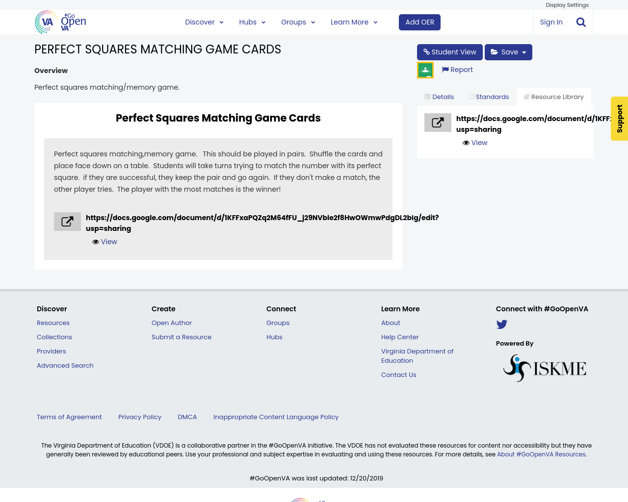 PERFECT SQUARES MATCHING GAME CARDS | #GoOpenVA
