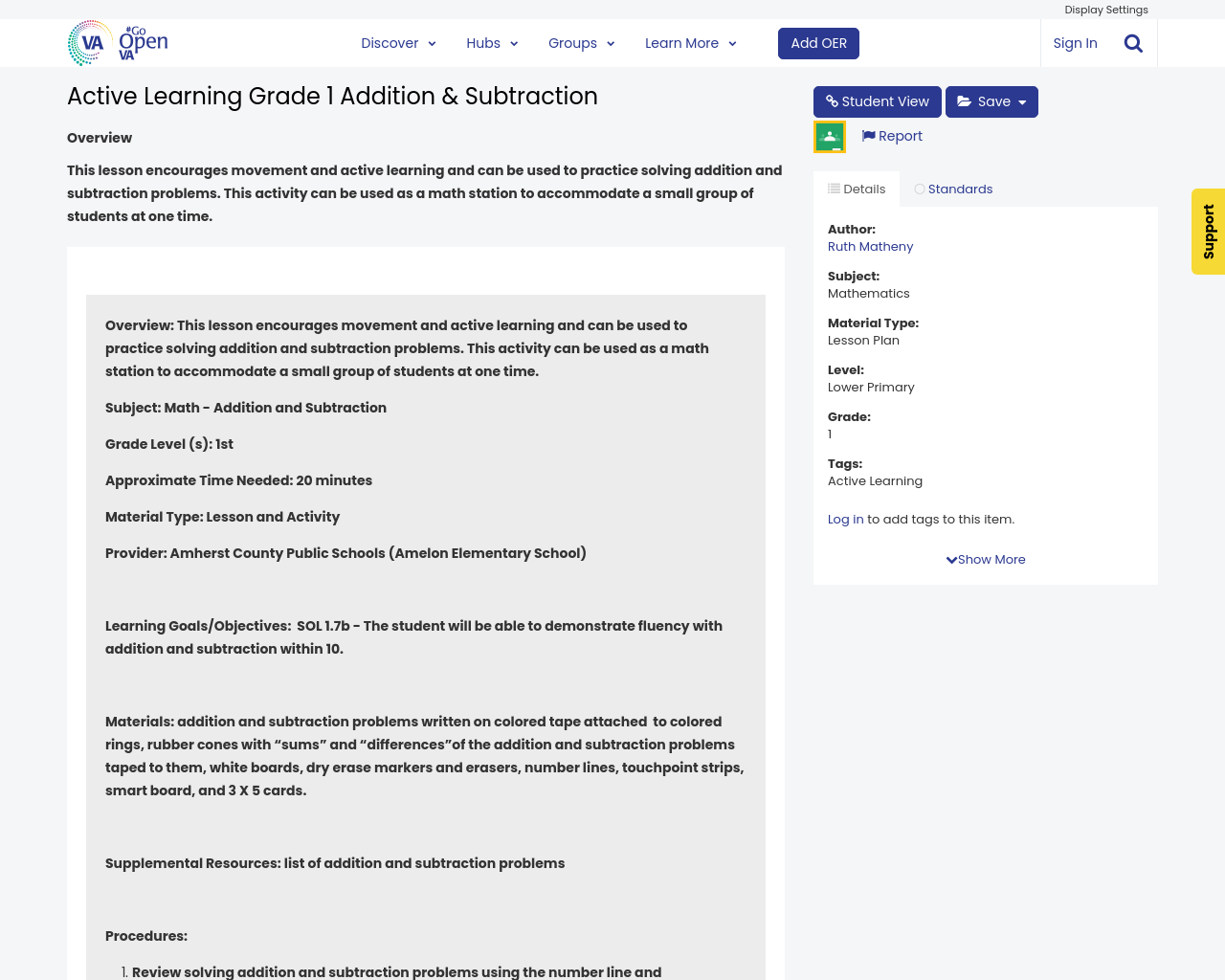 Active Learning Grade 1 Addition & Subtraction | #GoOpenVA