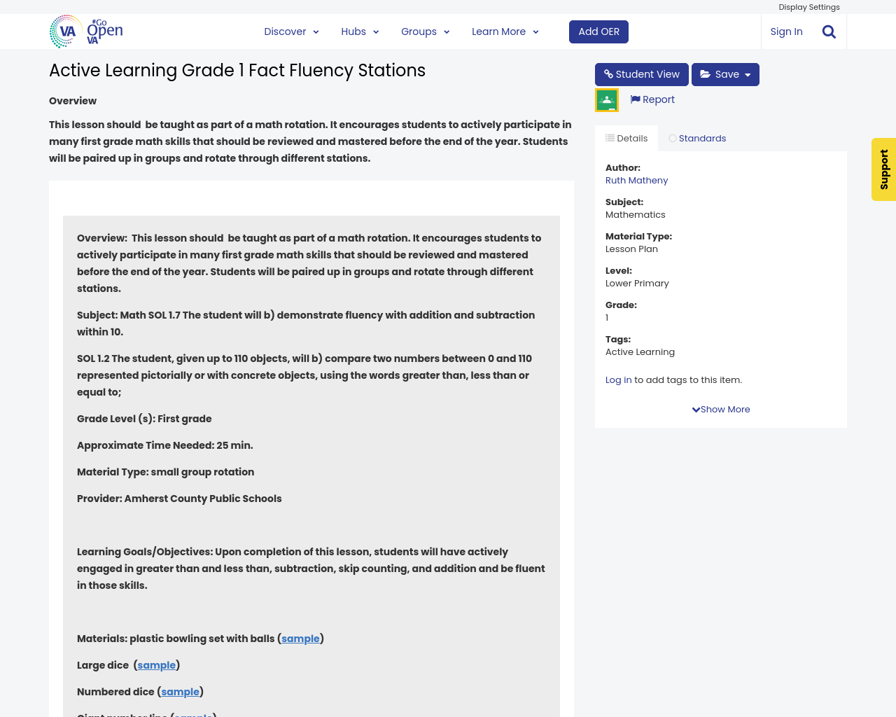 Active Learning Grade 1 Fact Fluency Stations | #GoOpenVA