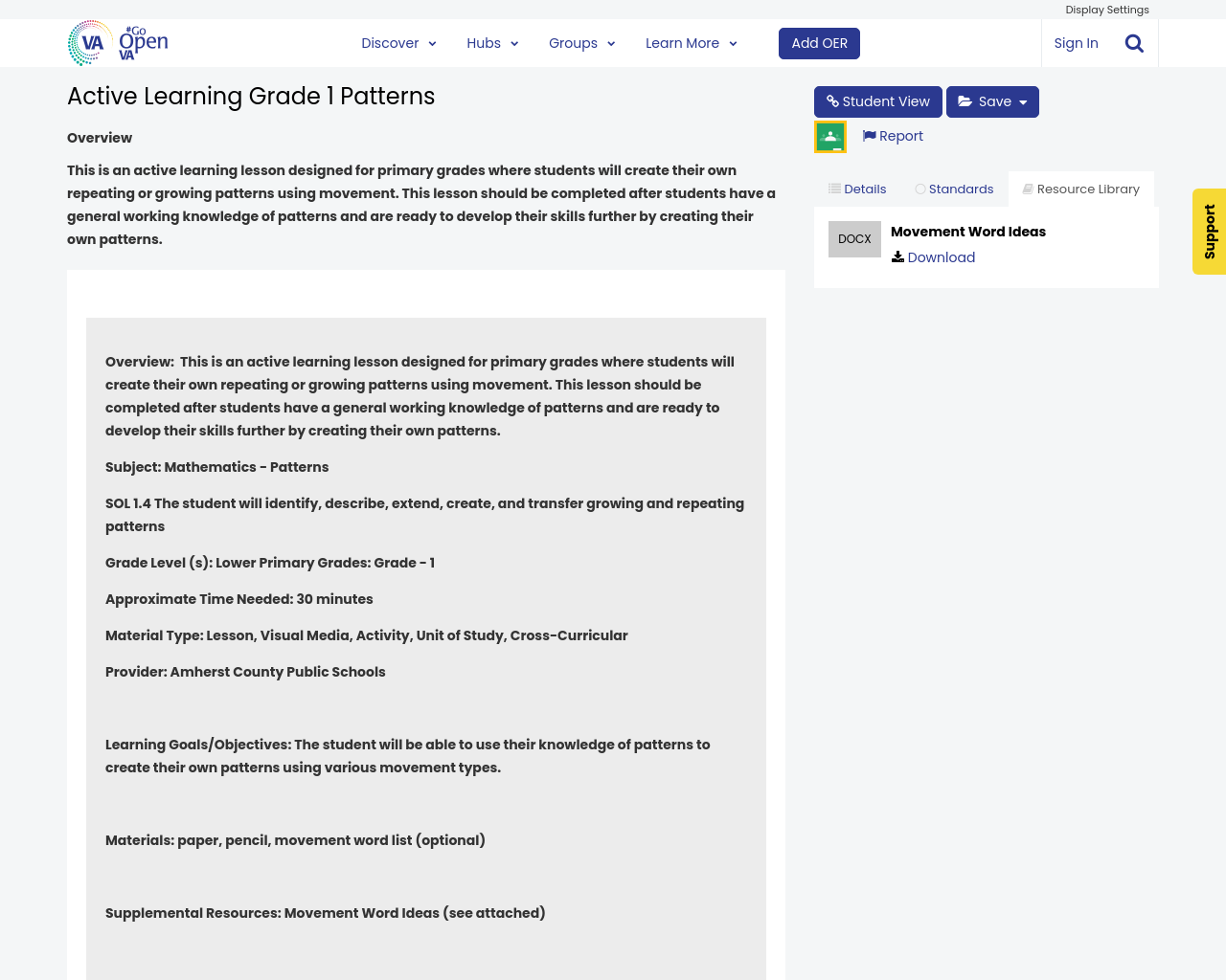 Active Learning Grade 1 Patterns | #GoOpenVA