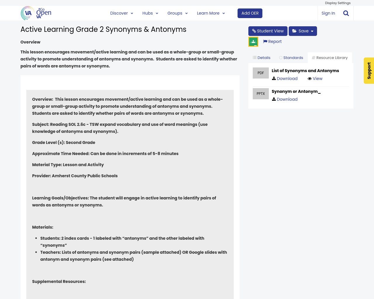 Active Learning Grade 2 Synonyms & Antonyms | #GoOpenVA