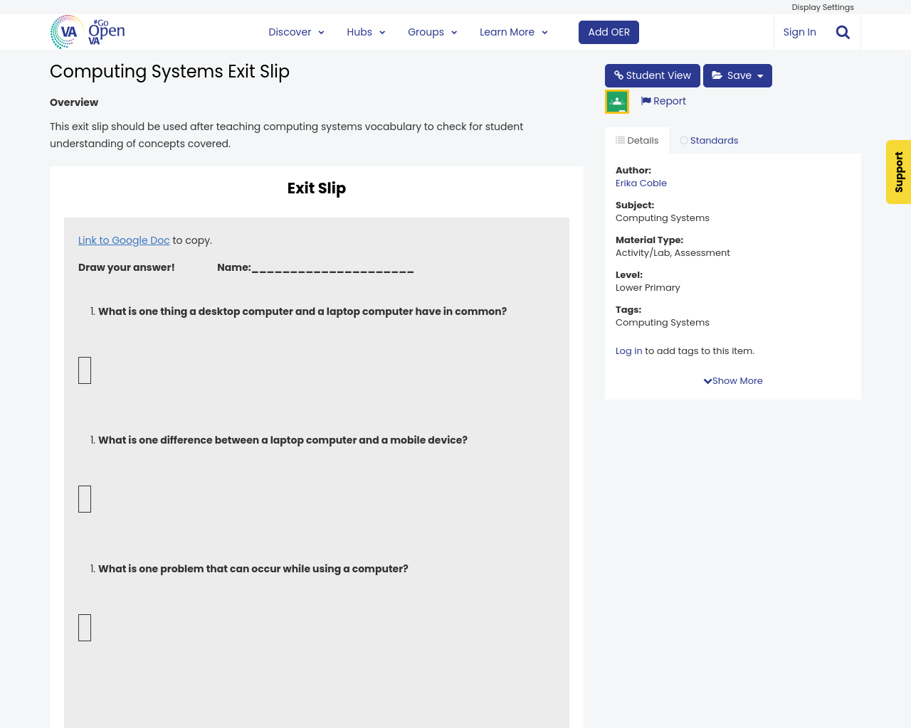Computing Systems Exit Slip | #GoOpenVA