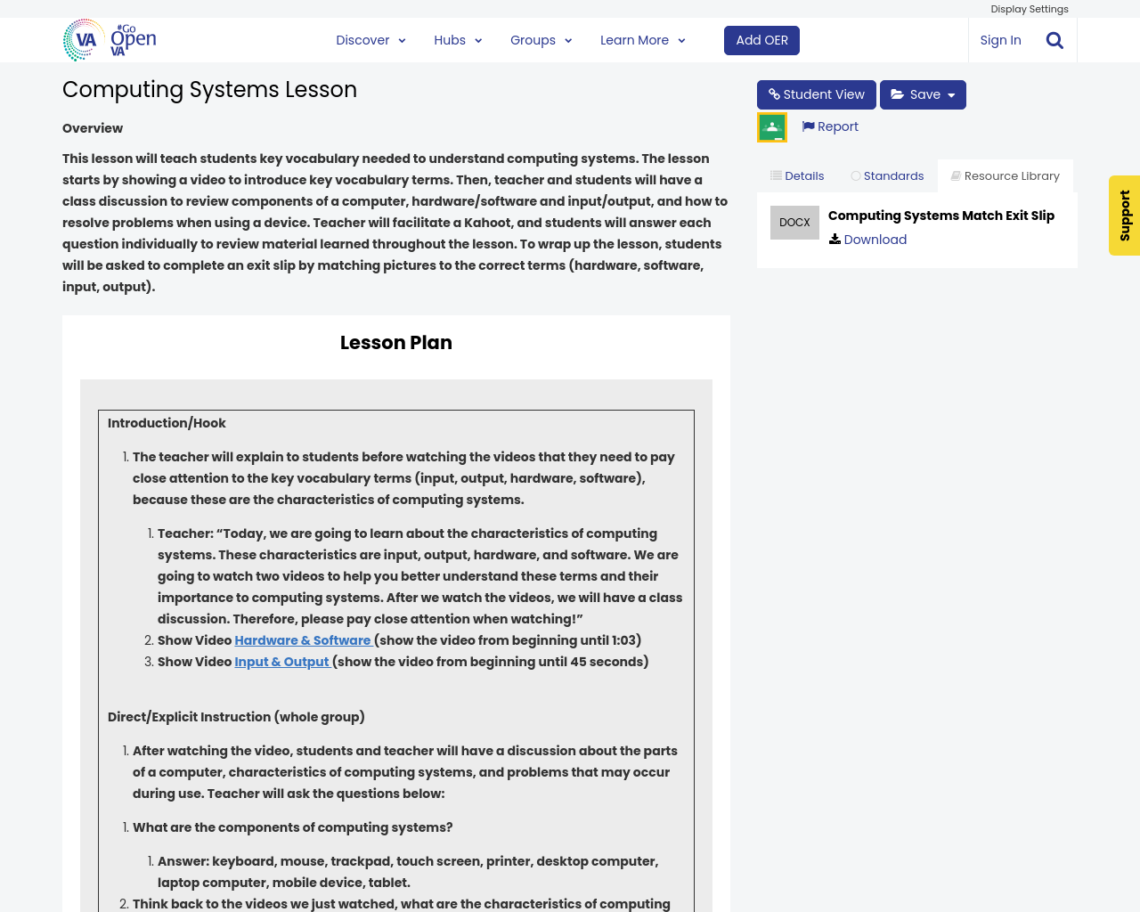 Computing Systems Lesson | #GoOpenVA