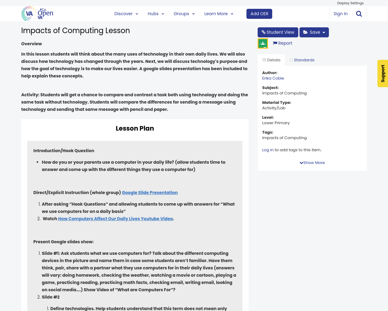 Impacts of Computing Lesson | #GoOpenVA