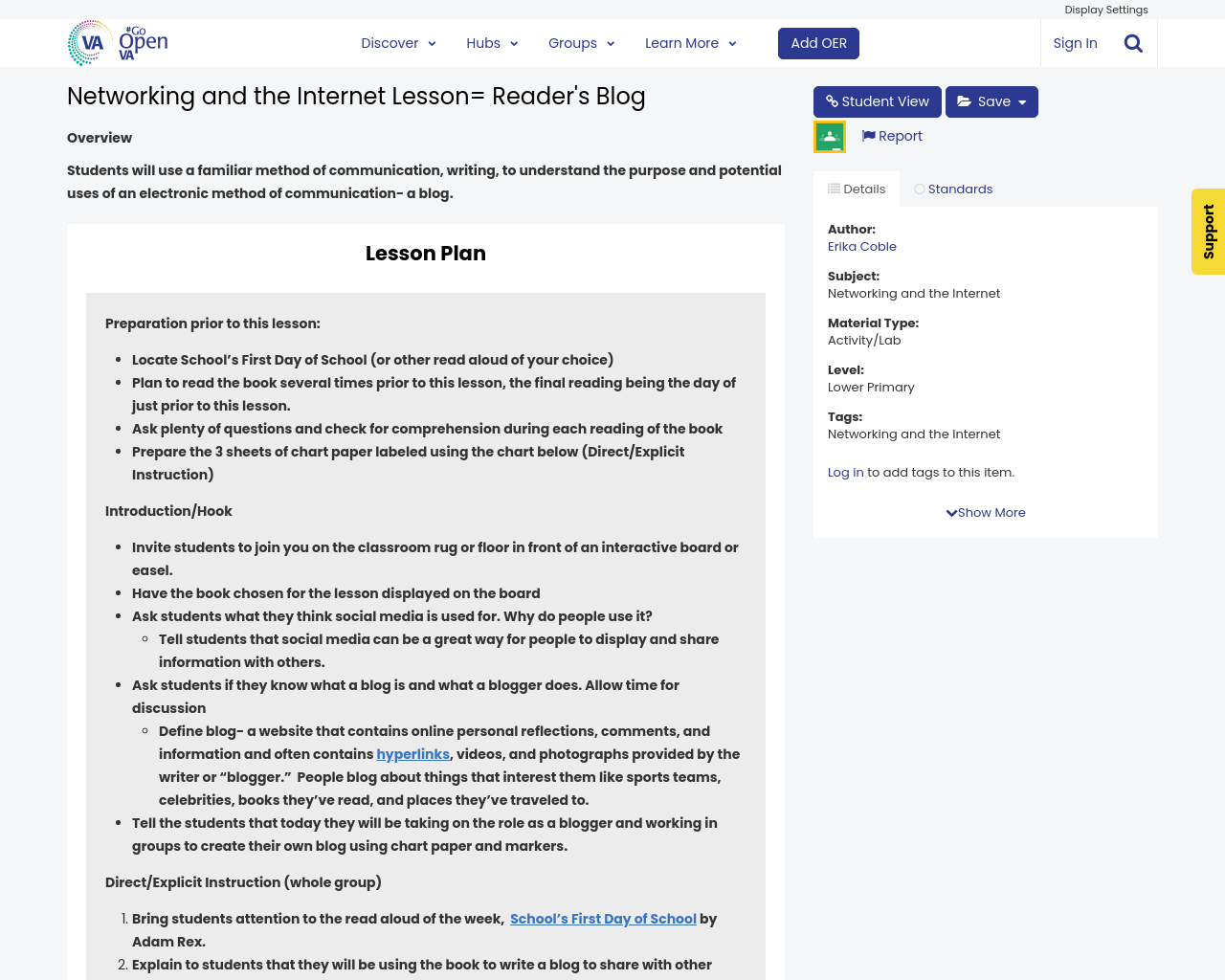 Networking and the Internet Lesson= Reader's Blog | #GoOpenVA