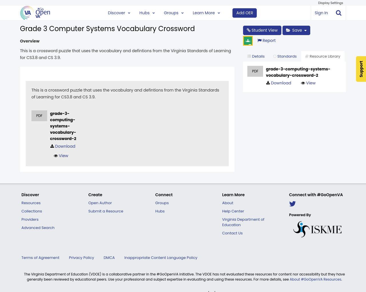 Grade 3 Computer Systems Vocabulary Crossword | #GoOpenVA