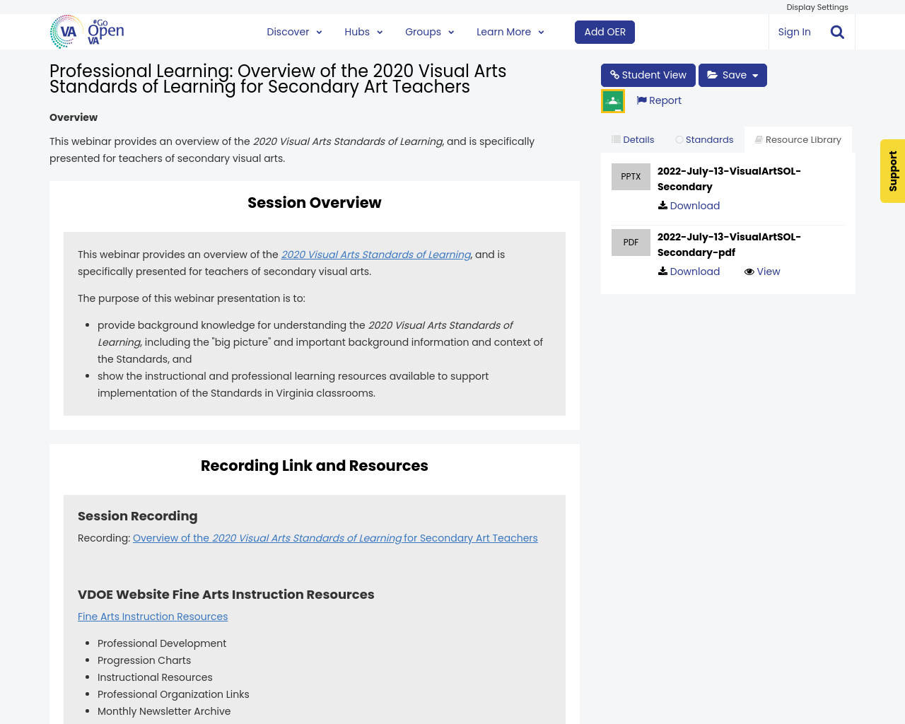 Professional Learning: Overview of the 2020 Visual Arts Standards of Learning for Art Teachers ...