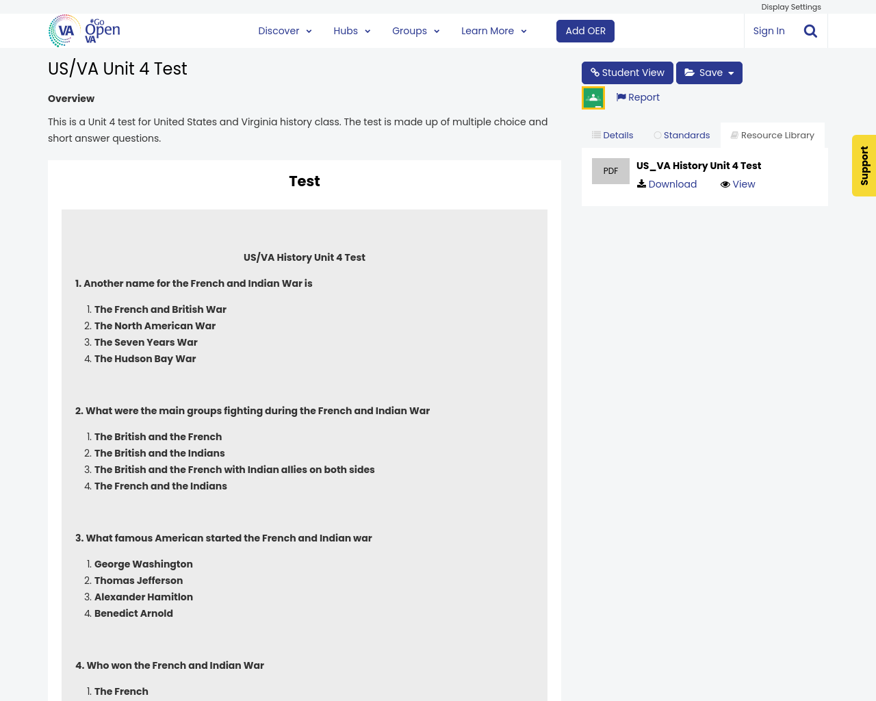 US/VA Unit 4 Test | #GoOpenVA