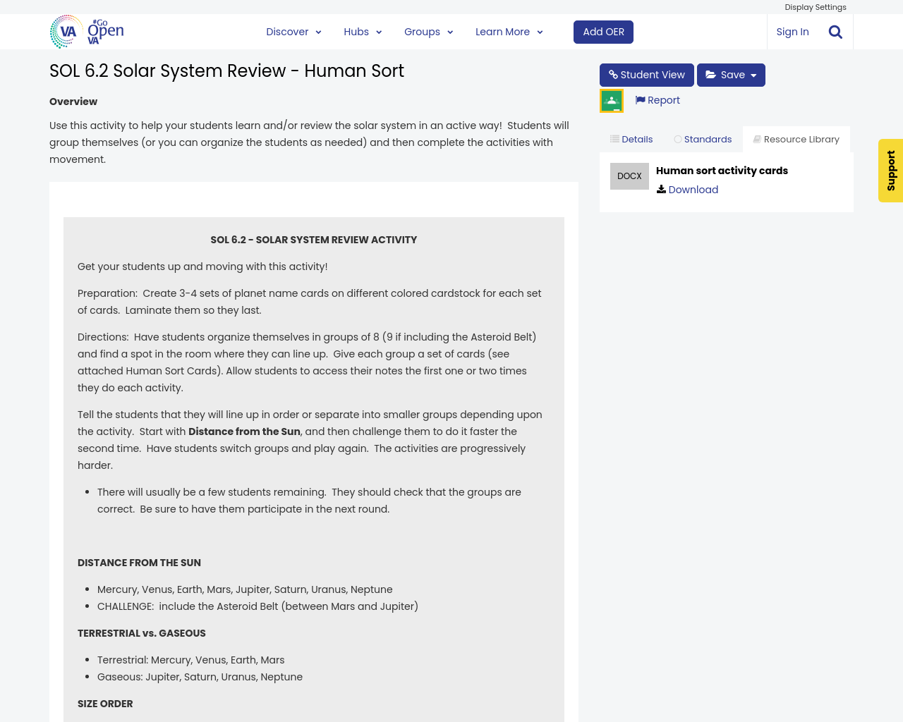 SOL 6.2 Solar System Review - Human Sort | #GoOpenVA