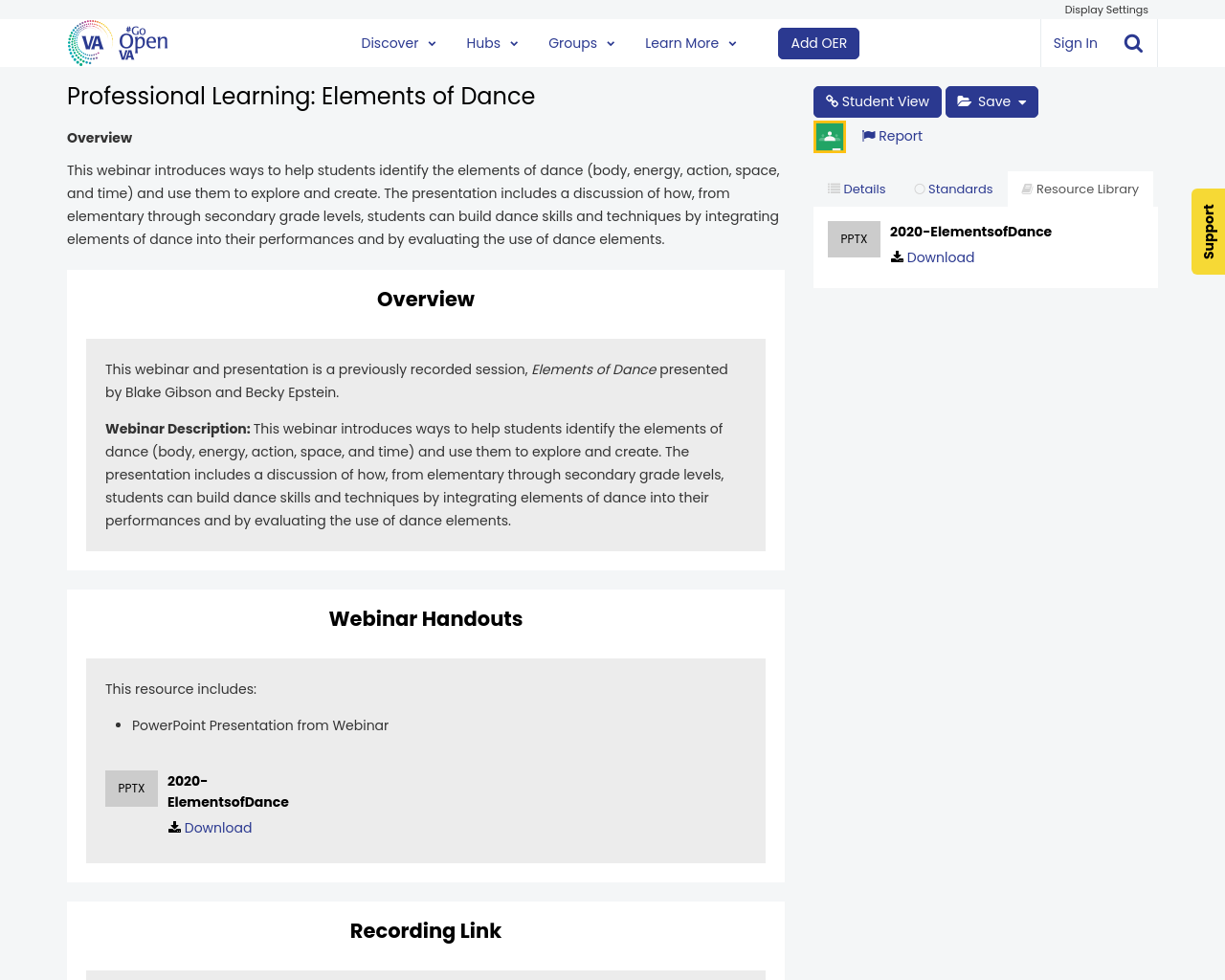 Professional Learning: Elements of Dance | #GoOpenVA