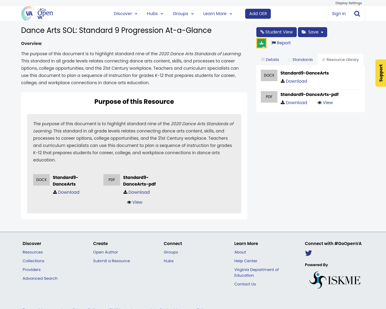 Dance Arts SOL: Standard 9 Progression At-a-Glance | #GoOpenVA