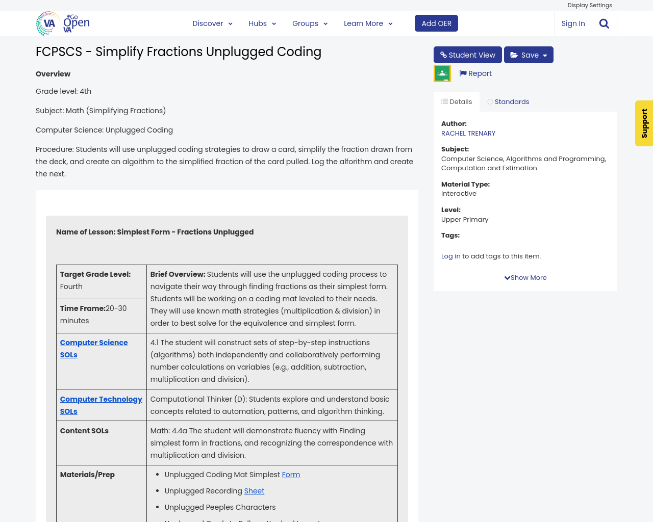FCPSCS - Simplify Fractions Unplugged Coding | #GoOpenVA
