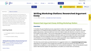 Writing Workshop Stations: Researched Argument Essay | #GoOpenVA