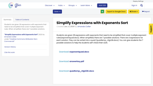 Simplify Expressions with Exponents Sort | #GoOpenVA