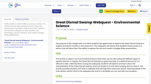 Great Dismal Swamp Webquest - Environmental Science | #GoOpenVA