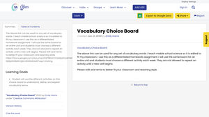 Vocabulary Choice Board | #GoOpenVA