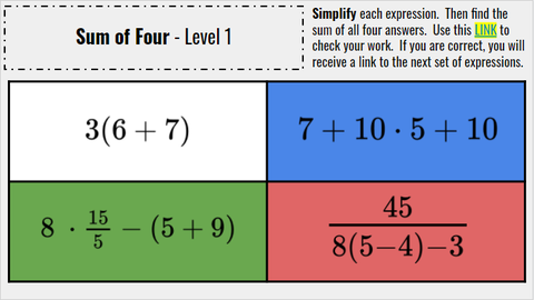Sum of Four - Simplifying and Evaluating Expressions | #GoOpenVA
