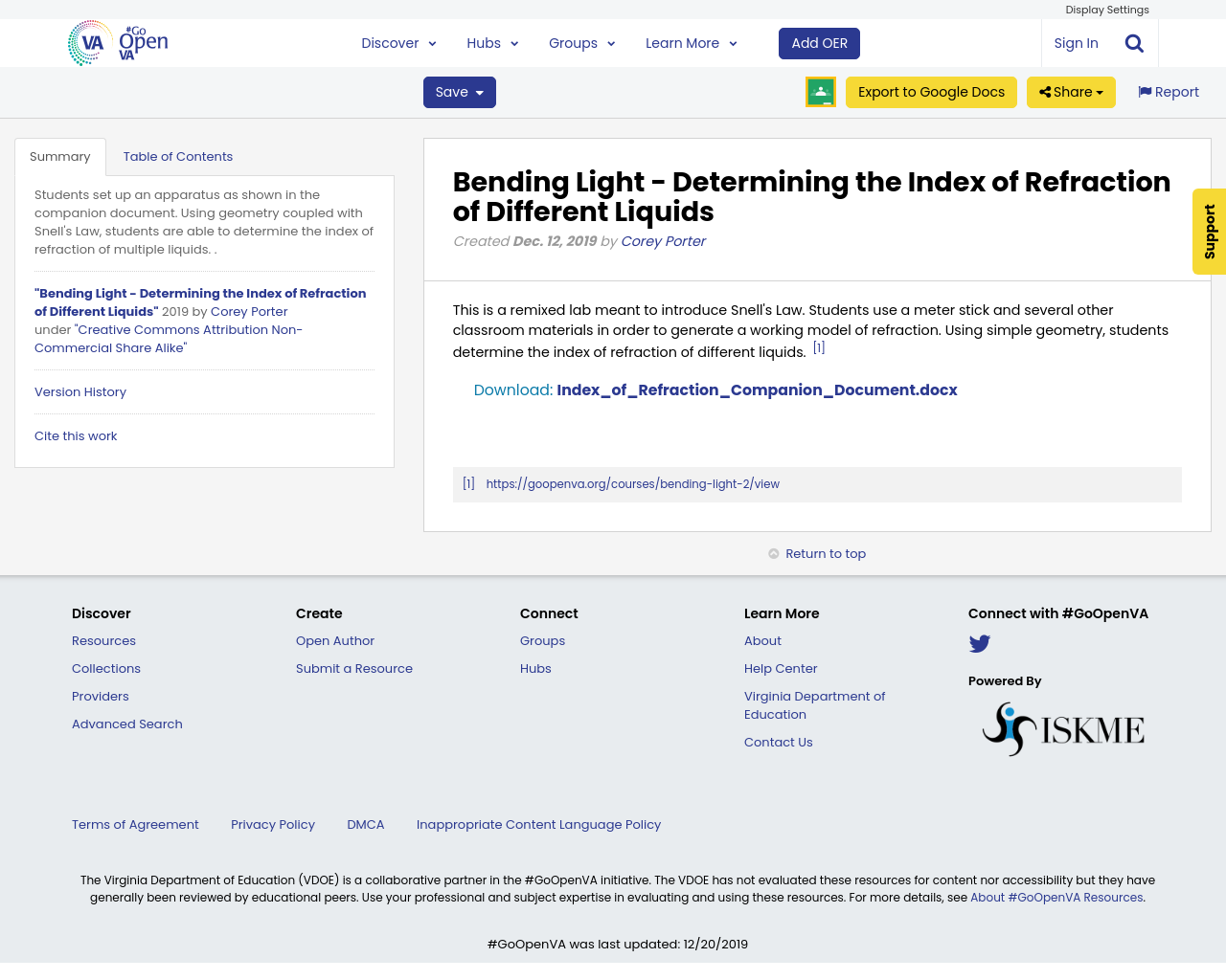 Bending Light - Determining the Index of Refraction of Different ...