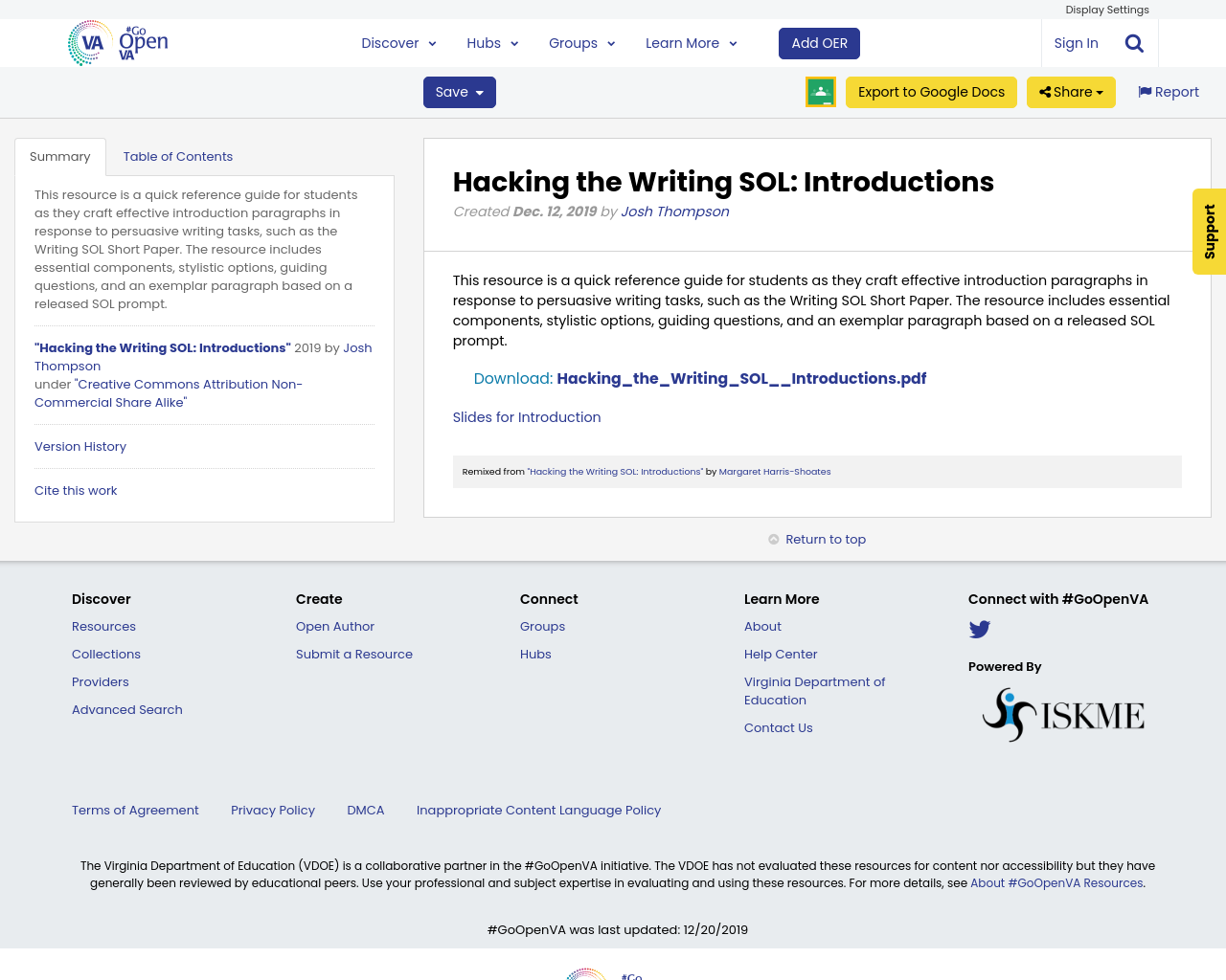 Hacking the Writing SOL: Introductions | #GoOpenVA