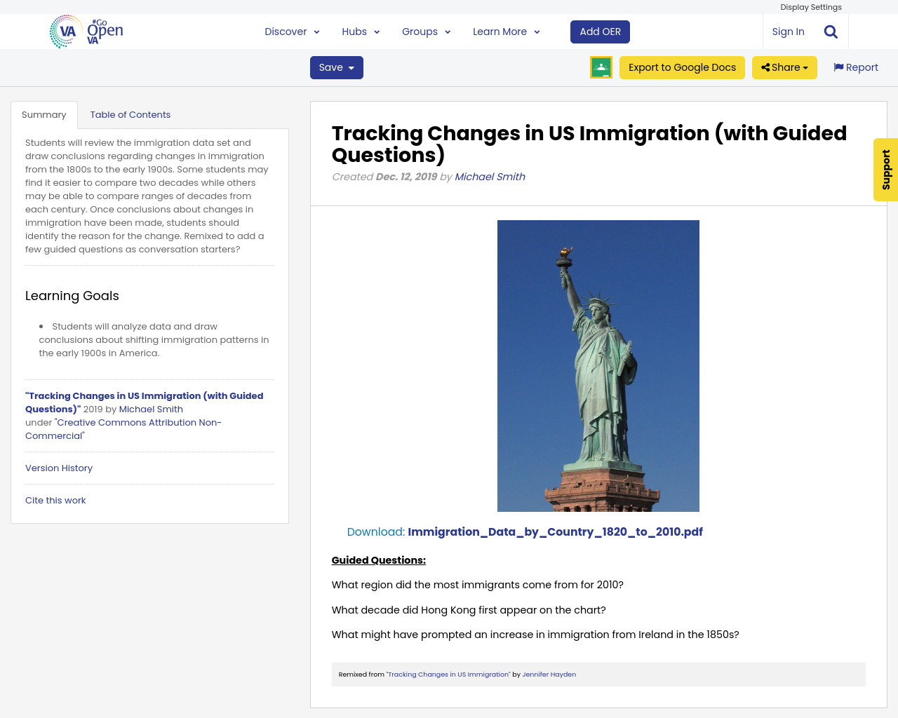 Tracking Changes in US Immigration (with Guided Questions) | #GoOpenVA
