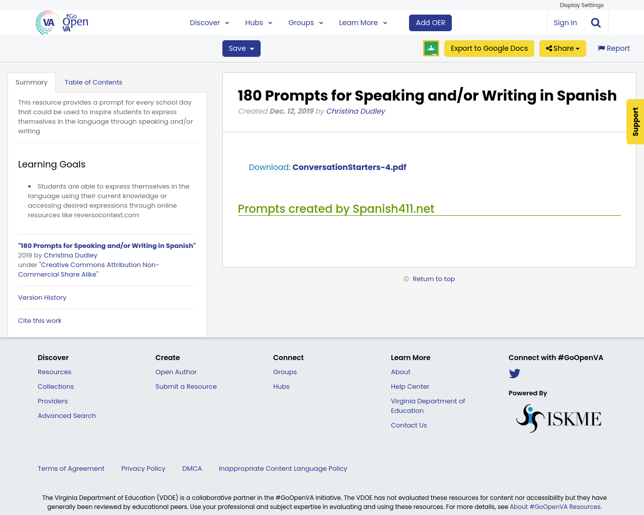 180 Prompts for Speaking and/or Writing in Spanish | #GoOpenVA