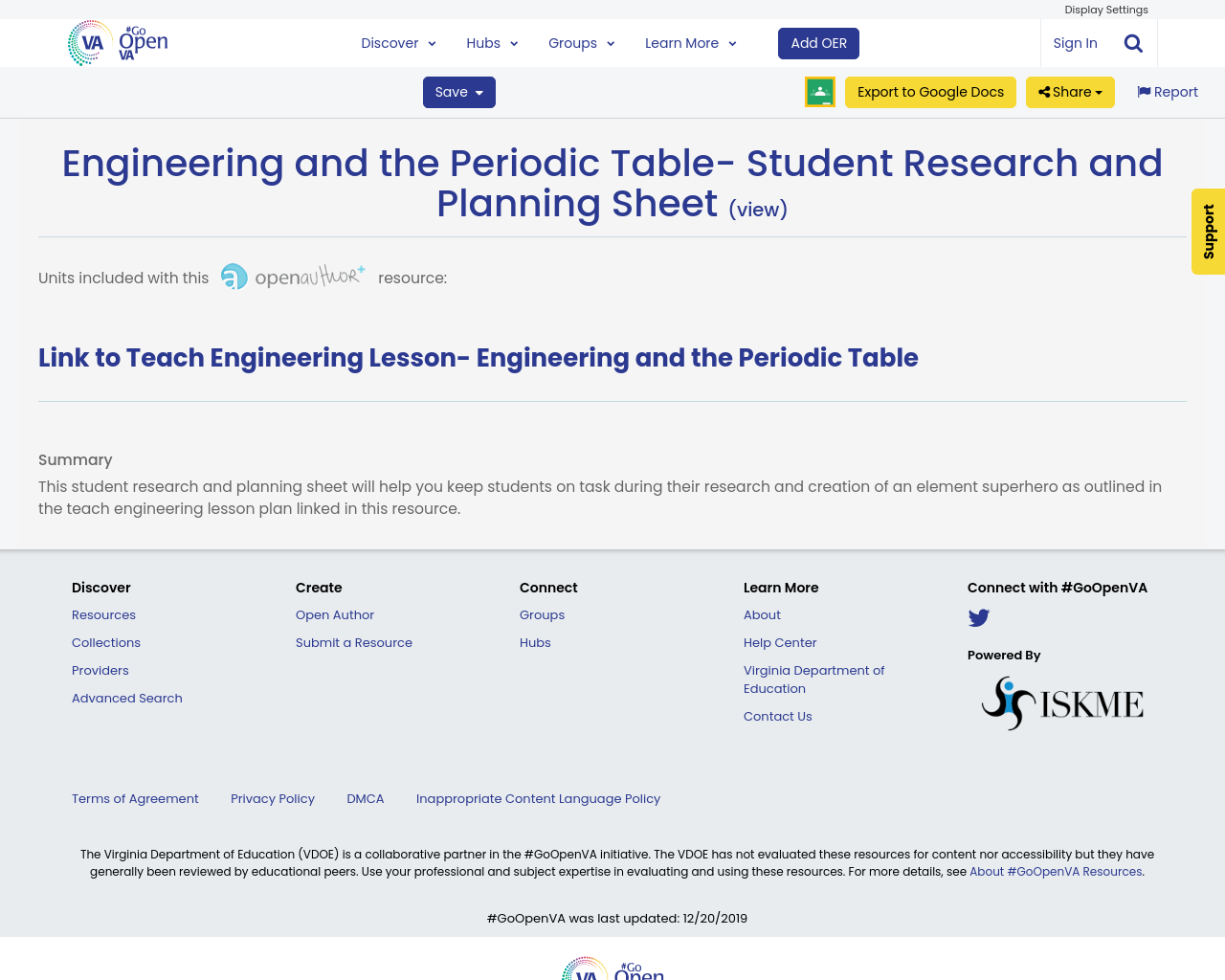 Engineering and the Periodic Table- Student Research and Planning Sheet ...