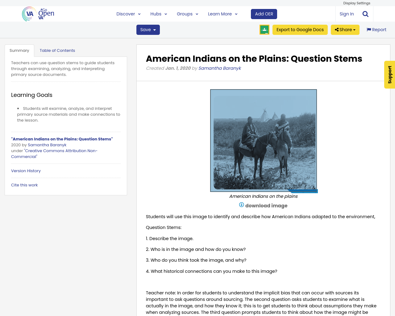 American Indians on the Plains: Question Stems | #GoOpenVA