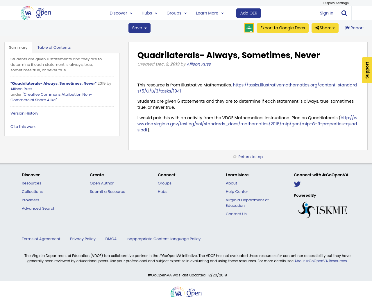 Quadrilaterals- Always, Sometimes, Never | #GoOpenVA