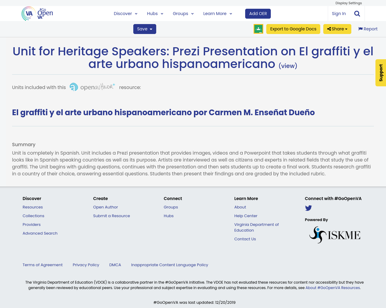 Unit for Heritage Speakers: Prezi Presentation on El graffiti y el arte ...