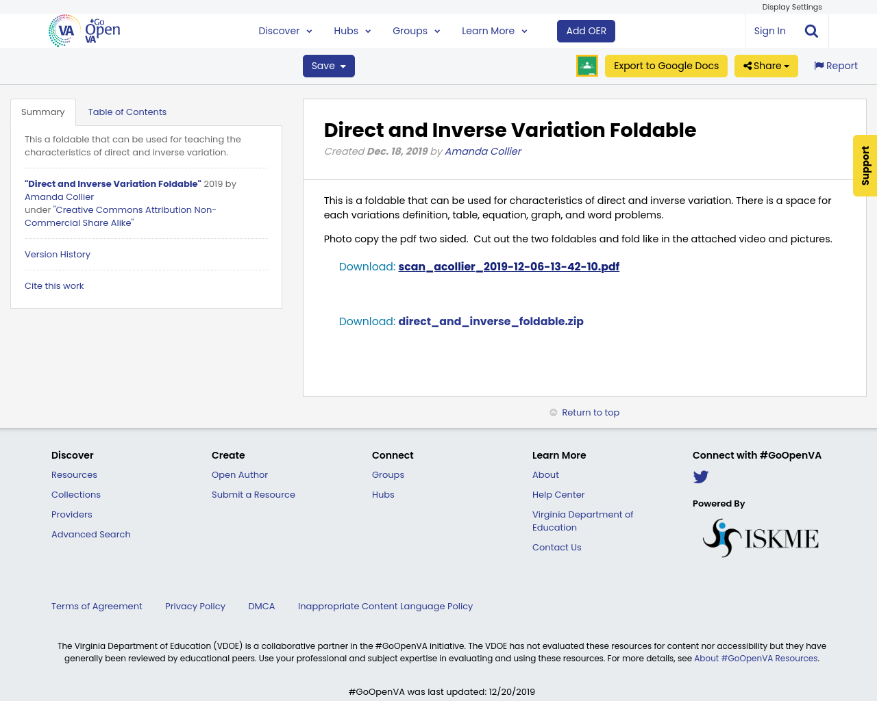 Direct and Inverse Variation Foldable | #GoOpenVA