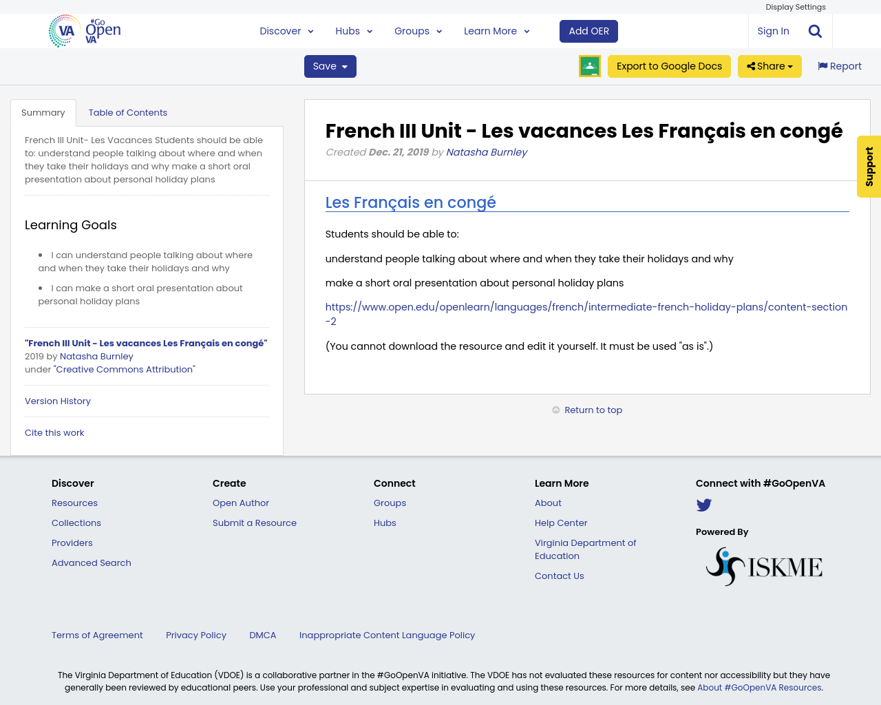 French III Unit - Les vacances Les Français en congé | #GoOpenVA