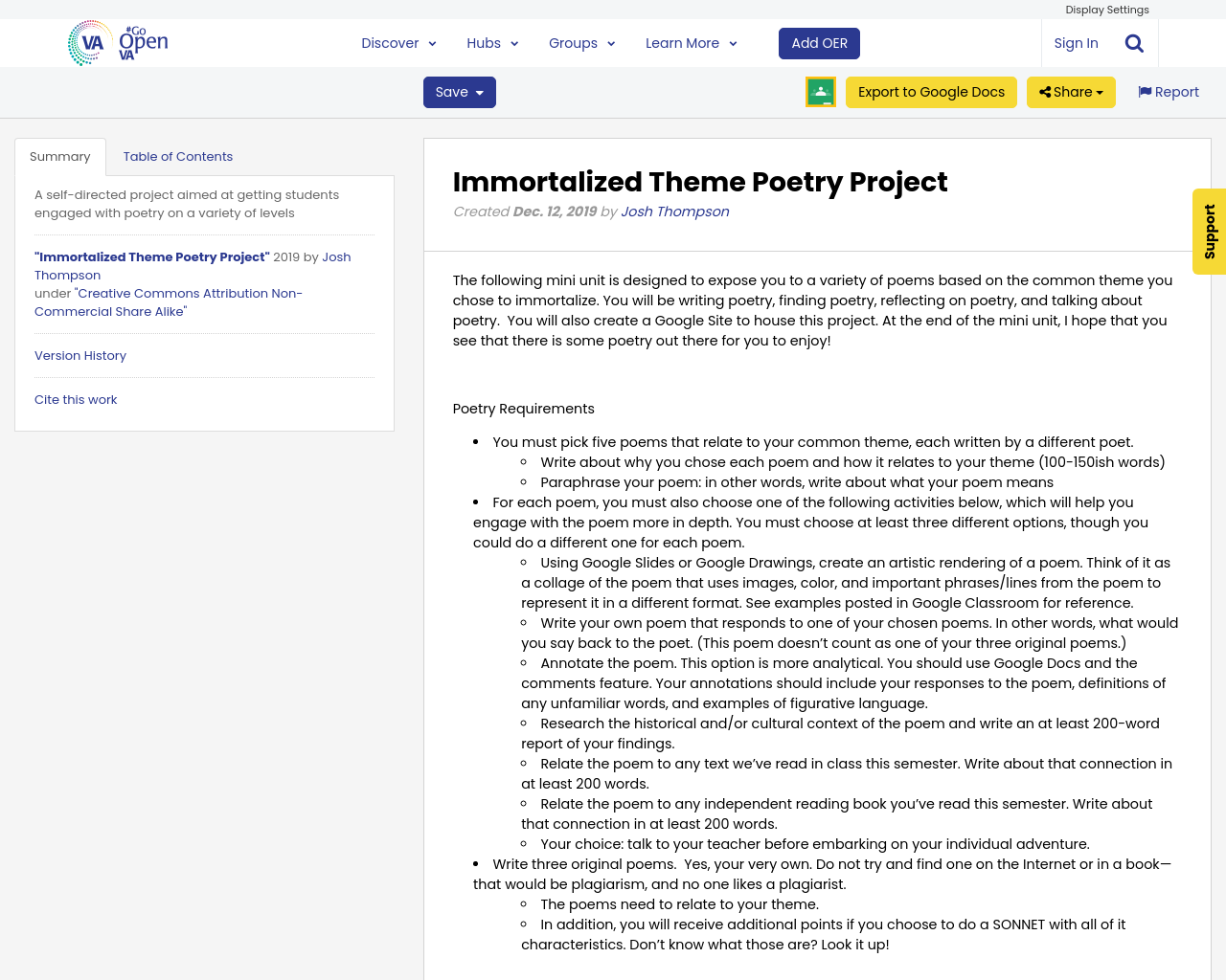 Immortalized Theme Poetry Project | #GoOpenVA
